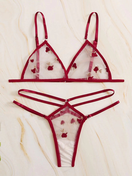 SHEIN Embroidered Mesh Cut-out Sheer Lingerie Set – OneHub