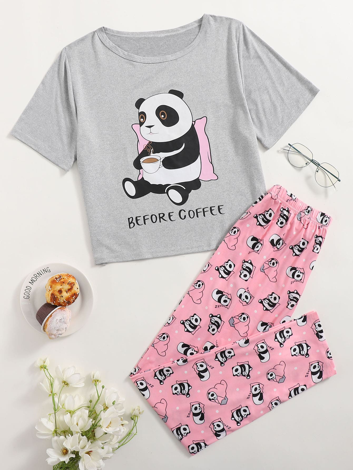 SHEIN Cartoon Panda Print Pyjama Set – OneHub