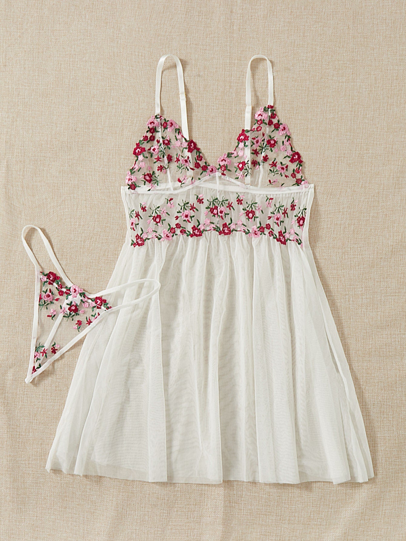 Shein Floral Embroidery Mesh Slips With Thong Onehub